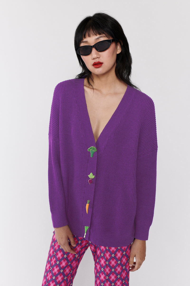 Frankie Purple Root Veg Cardigan SAMPLE – Olivia Rubin