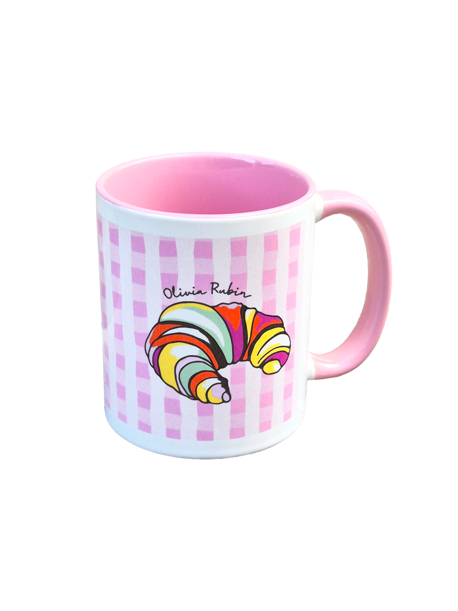 Pink Check Croissant Mug – Olivia Rubin