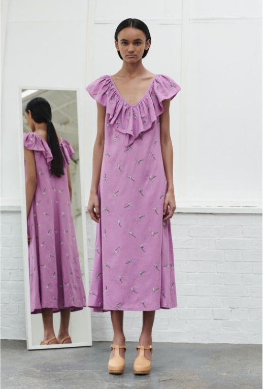 Maggie Lilac Daisy Embroidery Midi Dress SAMPLE – Olivia Rubin